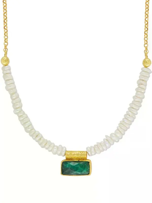 OTTOMAN HANDS Pearl And Emerald Pendant Necklace - Gold