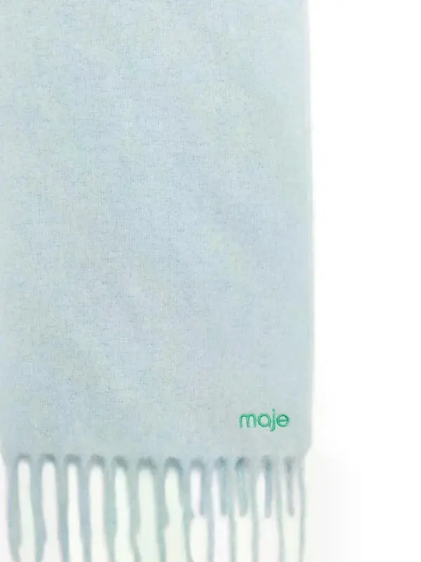 Maje Logo-embroidered Fringed Scarf - Blue
