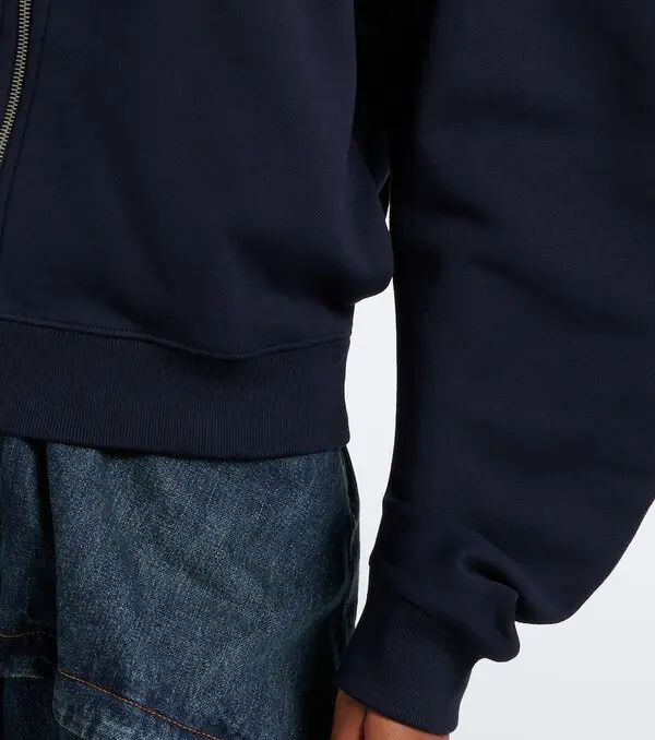 Loewe Cotton Fleece Zip-up Hoodie With Leather Trim - Blue