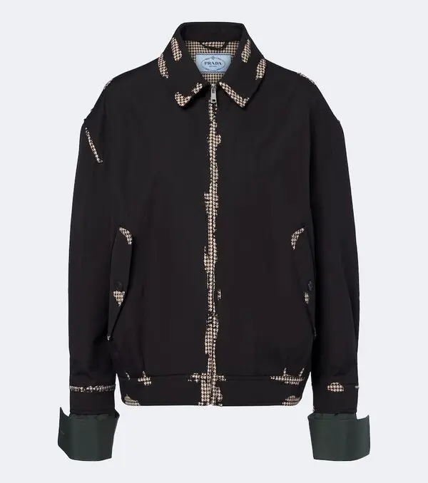 Prada Houndstooth Devoré Cotton Blouson Jacket - Black