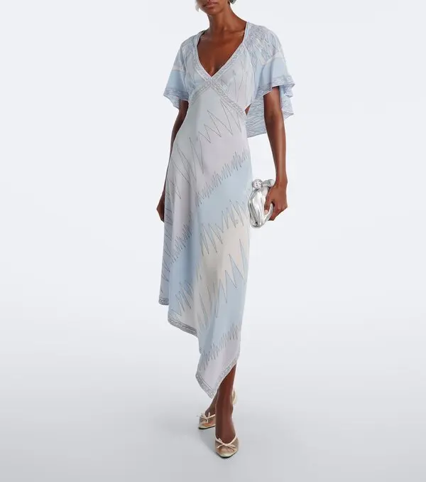 Emilio Pucci Labirinto Asymmetric Silk Crêpe De Chine Midi Dress