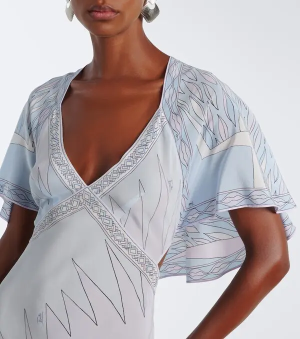 Emilio Pucci Labirinto Asymmetric Silk Crêpe De Chine Midi Dress