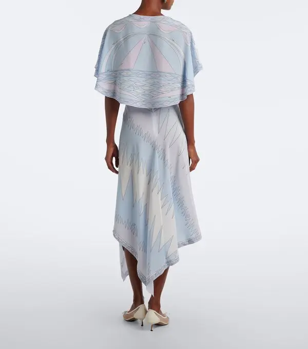Emilio Pucci Labirinto Asymmetric Silk Crêpe De Chine Midi Dress