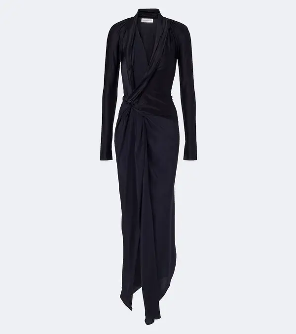 Victoria Beckham Lea Draped Silk-trimmed Jersey Maxi Dress - Blue