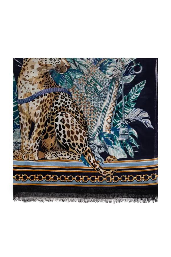 FERRAGAMO Wool Scarf - Navy Blue