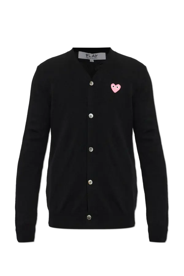 Play Comme Des Garcon Wool Cardigan With Logo Patch - Black