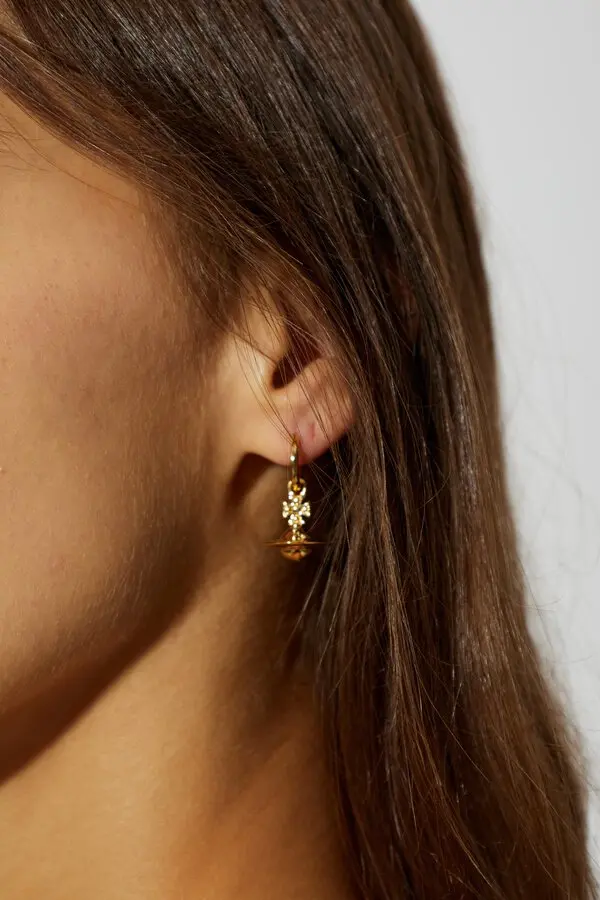 VIVIENNE WESTWOOD Ruby Small Hoop" Asymmetric Earrings With Teddy Bear And Orb Motifs - Gold