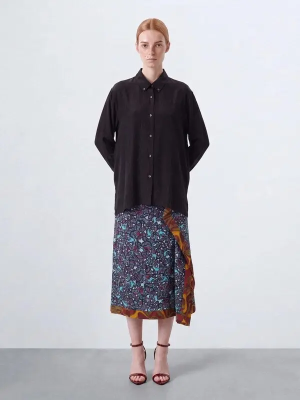 Dries Van Noten Viscose Moiré Motif Shirt - Black