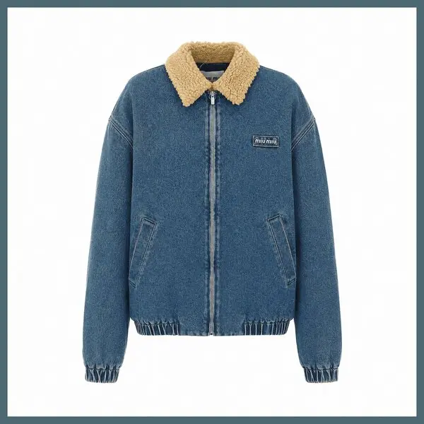 Miu Miu Denim Jacket With Rib Knit Collar - Blue