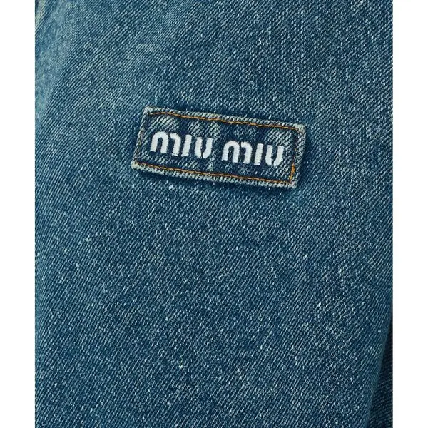 Miu Miu Denim Jacket With Rib Knit Collar - Blue