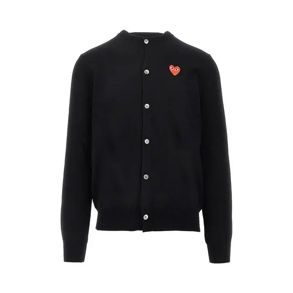 Play Comme Des Garcon Heart Patch Crewneck Cardigan - Black
