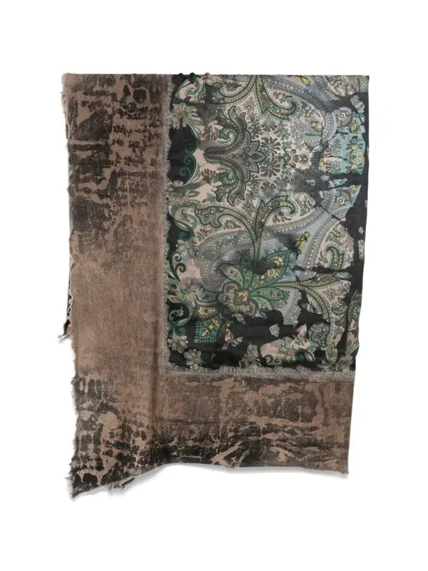Avant Toi Scarf Hand Painted Paisley Print "foulard - Brown