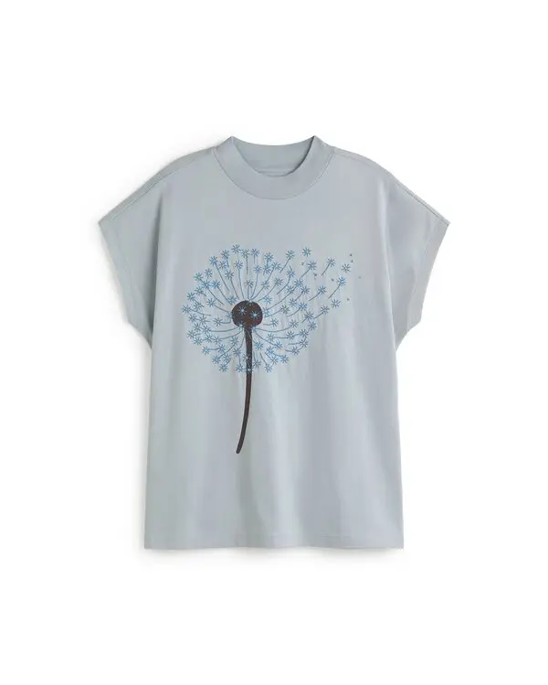 THINKING MU Embroidered Dandelion Volta T-shirt - Blue