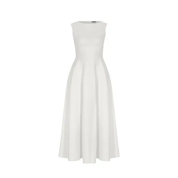 AVENUE 8 Flared Mid-length Crepe Dress Ecru
