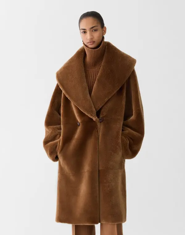 Lafayette 148 New York Merino Shearling Reversible Coat - Vicuna