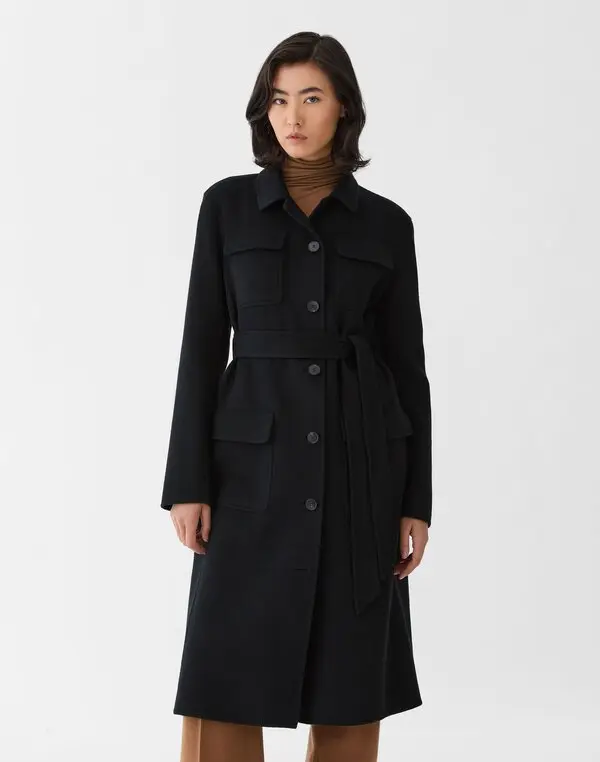 Lafayette 148 New York Cashmere Double Face Belted Overcoat - Black
