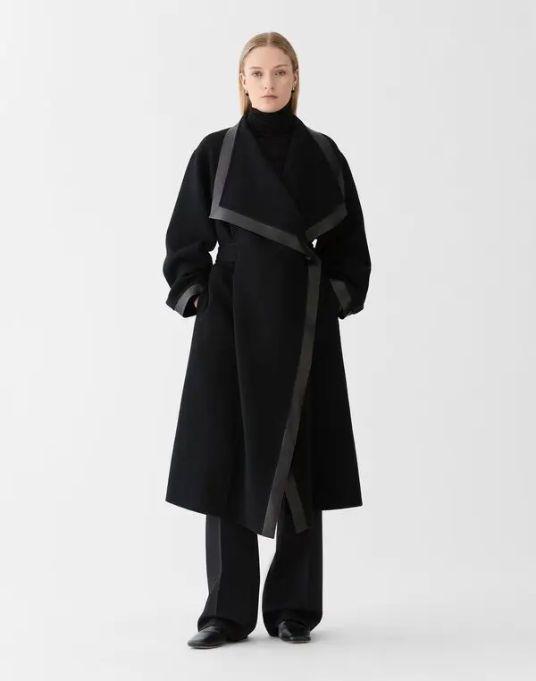 Lafayette 148 New York Cashmere Double Face Belted A-line Coat - Black