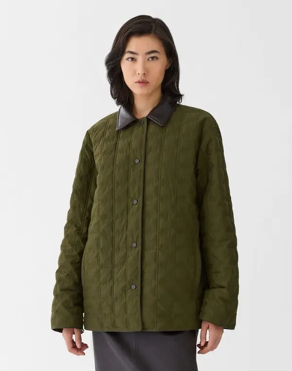 Lafayette 148 New York Quilted Twill Reversible Down Coat - Forest