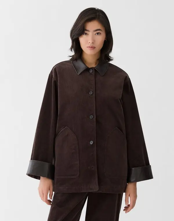 Lafayette 148 New York Cotton Corduroy Quilted Car Coat - Truffle
