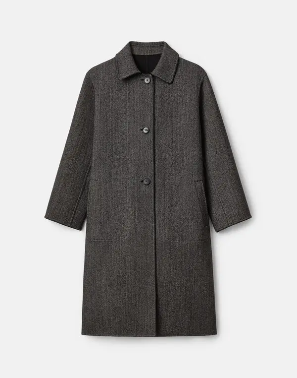 Lafayette 148 New York Wool Cashmere Herringbone Reversible Overcoat - Black Multi
