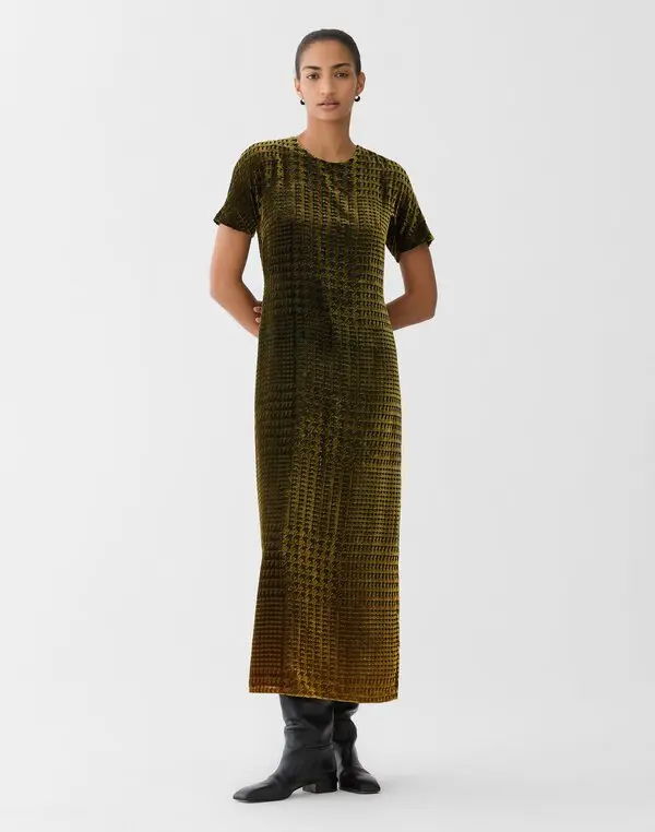Lafayette 148 New York Glen Plaid Velvet Devor?? Midi Dress - Forest Multi