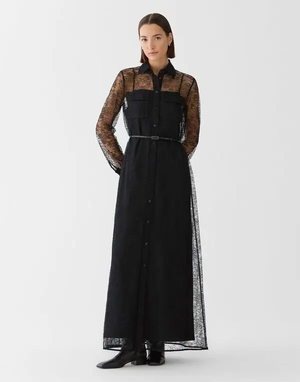 Lafayette 148 New York Chantilly Lace Belted Shirt Dress