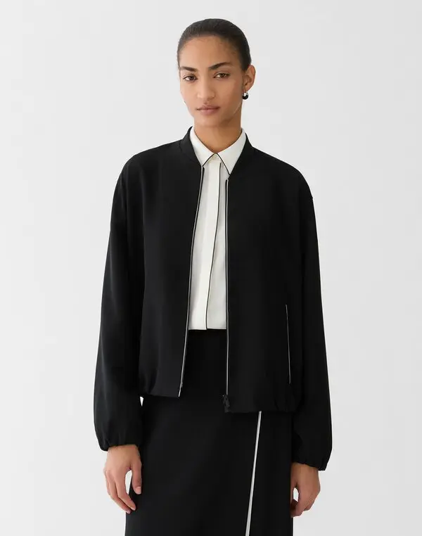 Lafayette 148 New York Crepe Zip Front Bomber Jacket