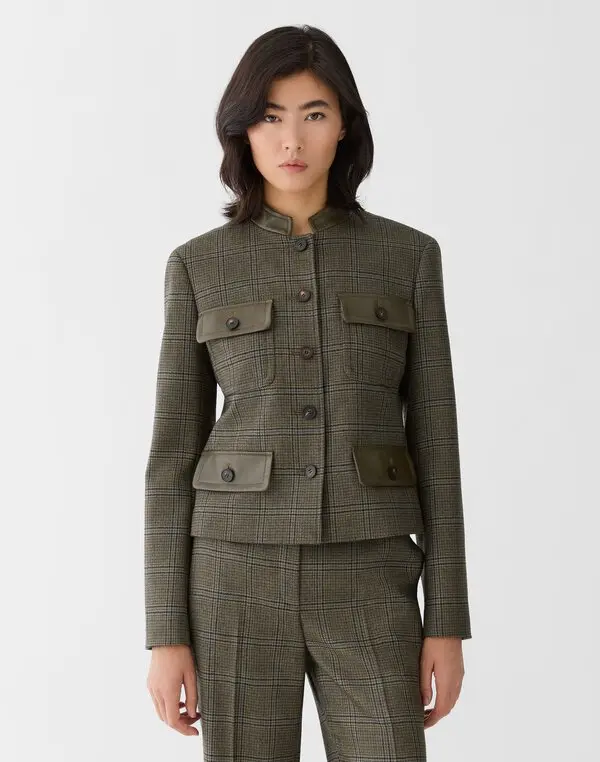 Lafayette 148 New York Wool Glen Plaid Cropped Jacket
