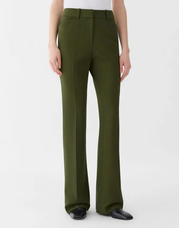 Lafayette 148 New York Wool Double Face Mid Rise Flared Pants - Forest