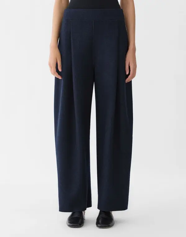 Lafayette 148 New York Wool Cashmere Double Knit Barrel Leg Pants - Blue Ink
