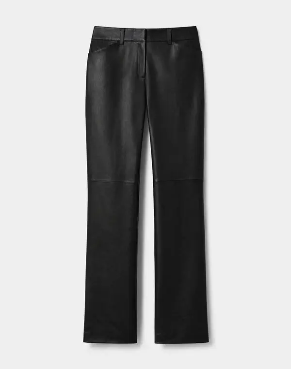 Lafayette 148 New York Stretch Nappa Leather Mid-rise Straight-leg Pants - Black