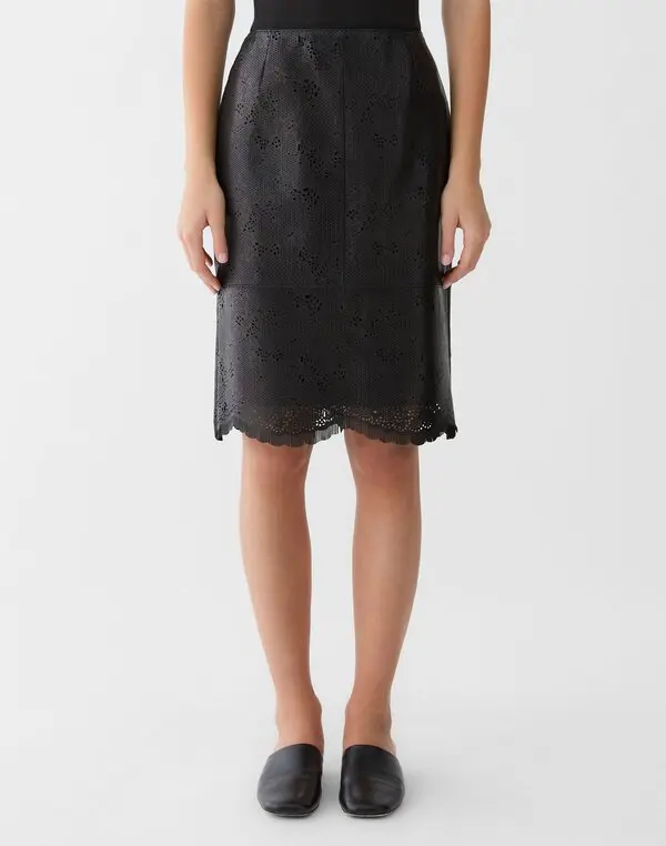 Lafayette 148 New York Laser-cut Nappa Leather Pencil Skirt