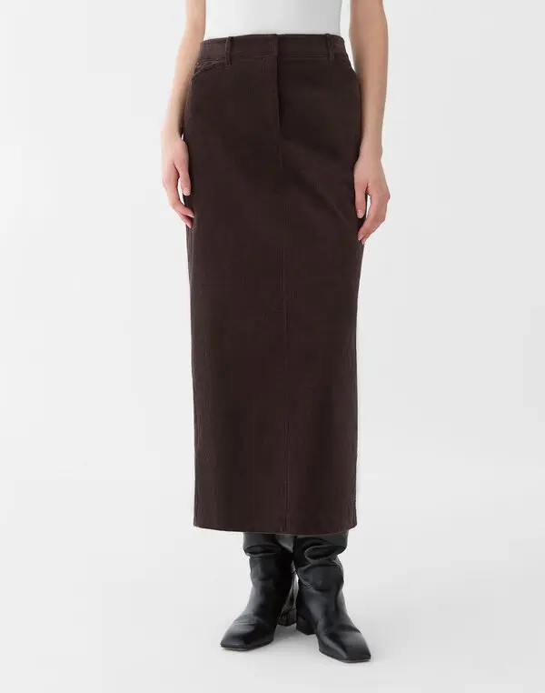 Lafayette 148 New York Cotton Corduroy Midi Trouser Skirt - Truffle