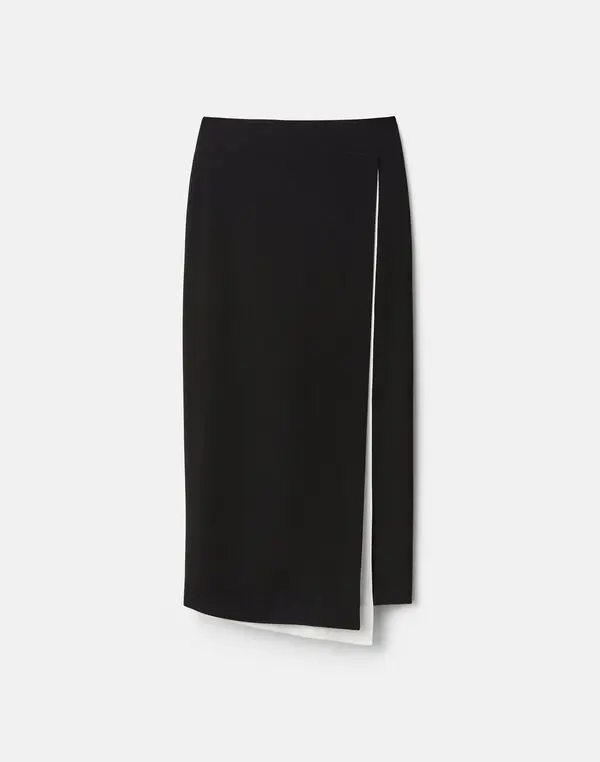Lafayette 148 New York Crepe Contrast Midi Asymmetric Skirt - Black