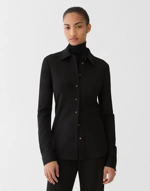Lafayette 148 New York Double Knit Jersey Button Front Shirt