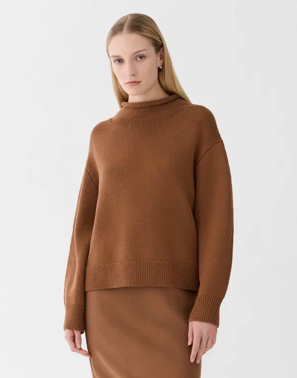 Lafayette 148 New York Merino Wool Funnel Neck Sweater - Vicuna