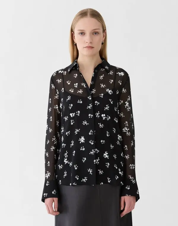 Lafayette 148 New York Petite Ditsy Floral Print Silk Sequin Blouse