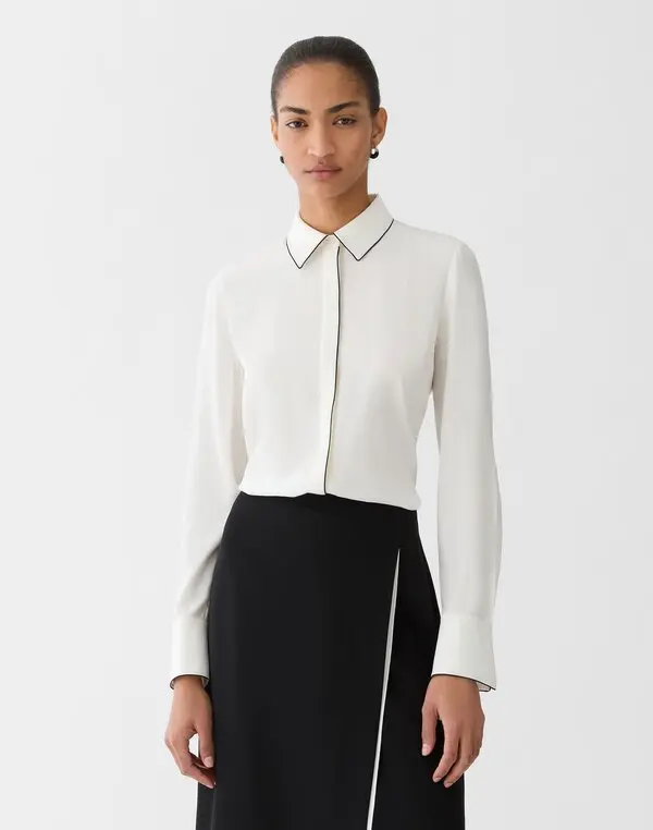Lafayette 148 New York Petite Matte Silk Button Front Blouse