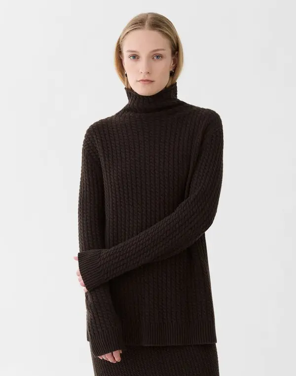 Lafayette 148 New York Petite Cashmere Cable Knit Sweater - Truffle