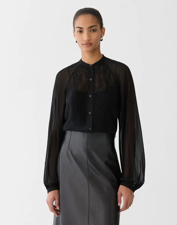 Lafayette 148 New York Silk Georgette Chantilly Lace Blouse