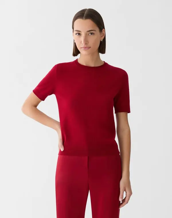 Lafayette 148 New York Fine Gauge Cashmere Short Sleeve Sweater - Grenadine