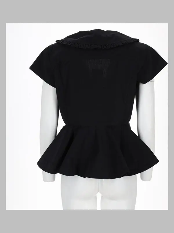GANNI Organic Cotton Peplum Blouse With Peter Pan Collar - Black