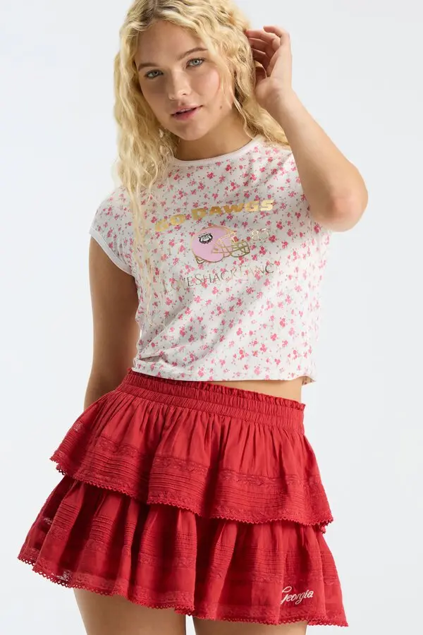 LoveShackFancy Fanatics X Ruffle Mini Skirt - Uga Red