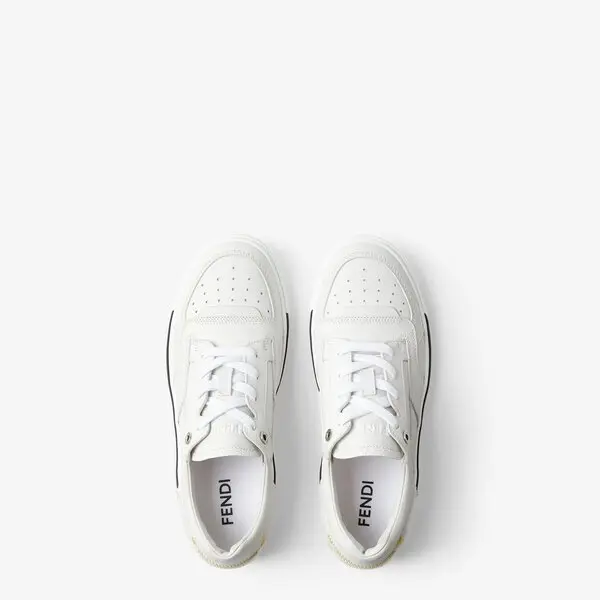 Fendi Fender Lace-up Calfskin Trainers - White