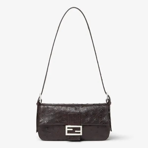Fendi Baguette 26424 Ostrich Leather Handbag - Brown
