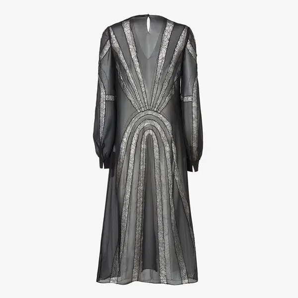 Fendi Silk Georgette Midi Dress With Chantilly Lace Inlays