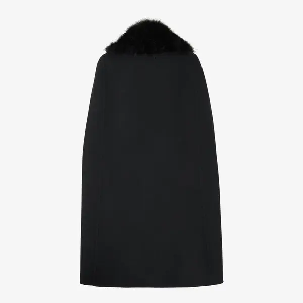 Fendi Wool Cape With Fox Fur Collar - Black
