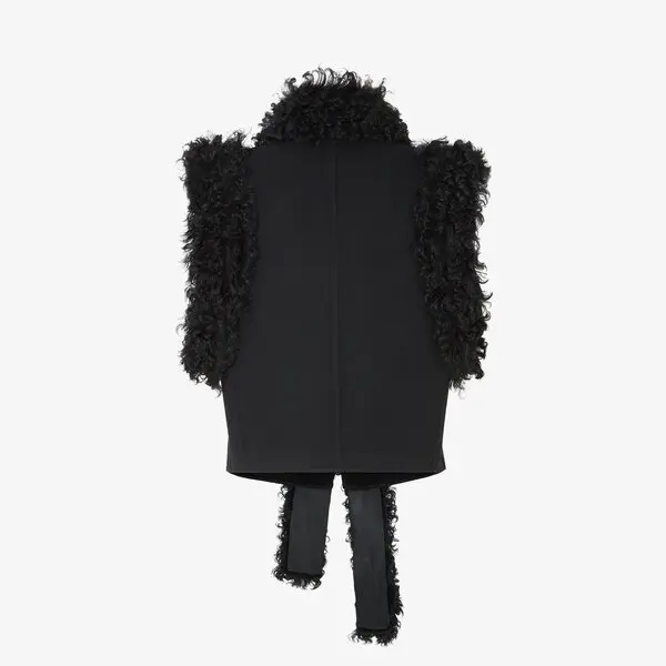 Fendi Wool Gilet With Shearling Trim - Black