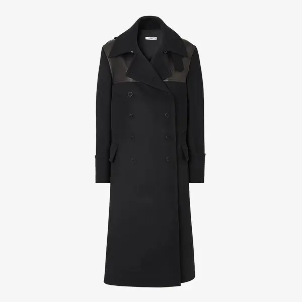 Fendi Double-breasted Parka With Leather Yoke - Black