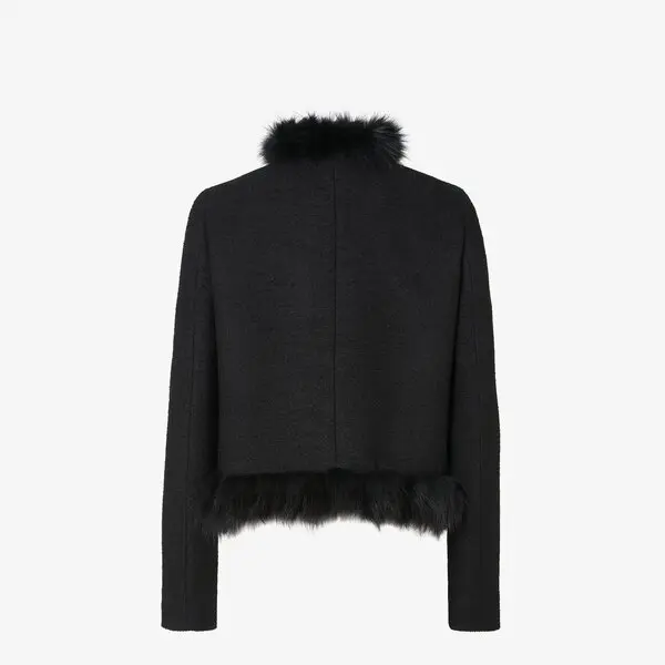 Fendi Bouclé Wool Jacket With Fox Fur Trim
